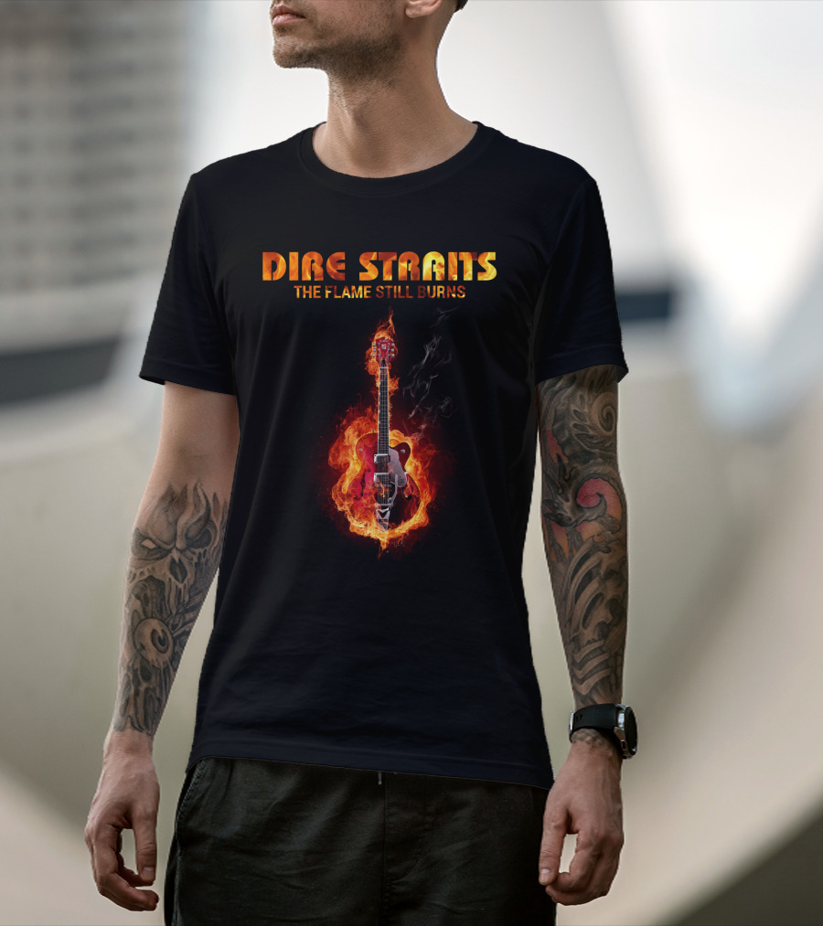 Dire Straits The Flame Still Burns Gibson Les Paul Guitar Inferno T-Shirt
