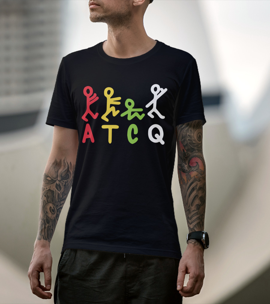 Atcq Abstract Stick Figures Red Yellow Green White T-Shirt