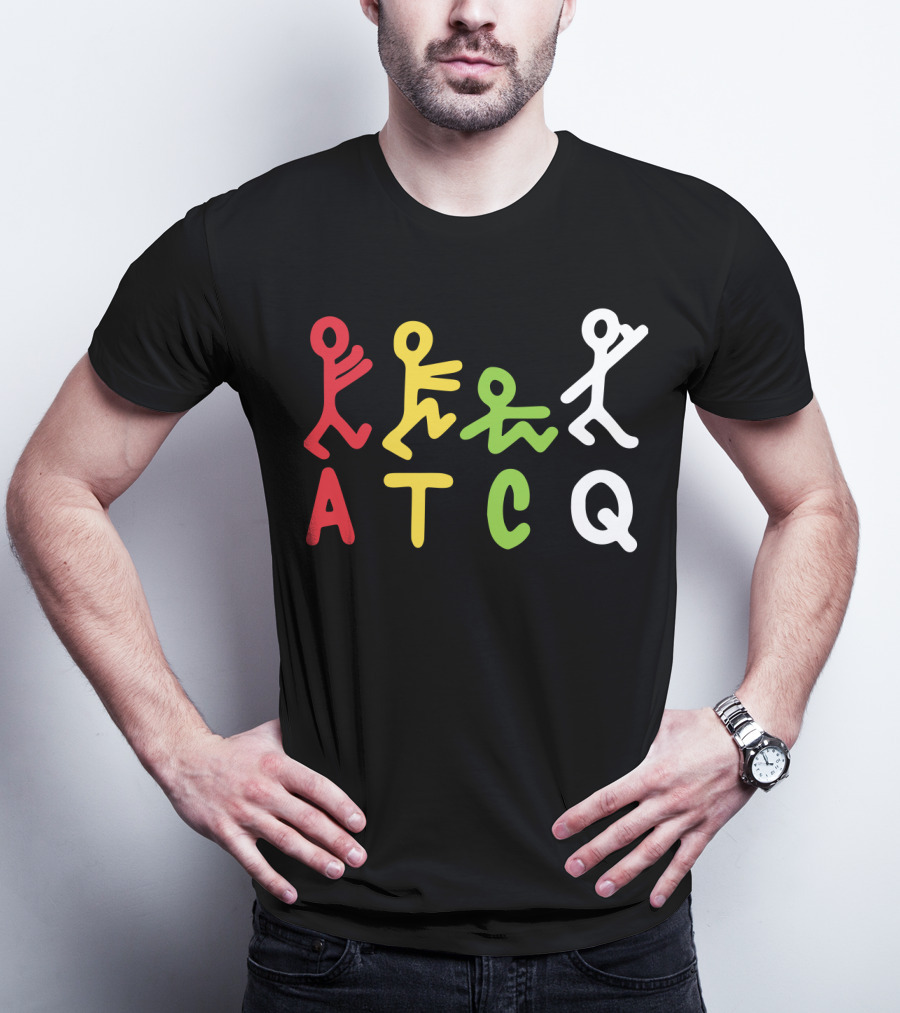Atcq Abstract Stick Figures Red Yellow Green White T-Shirt