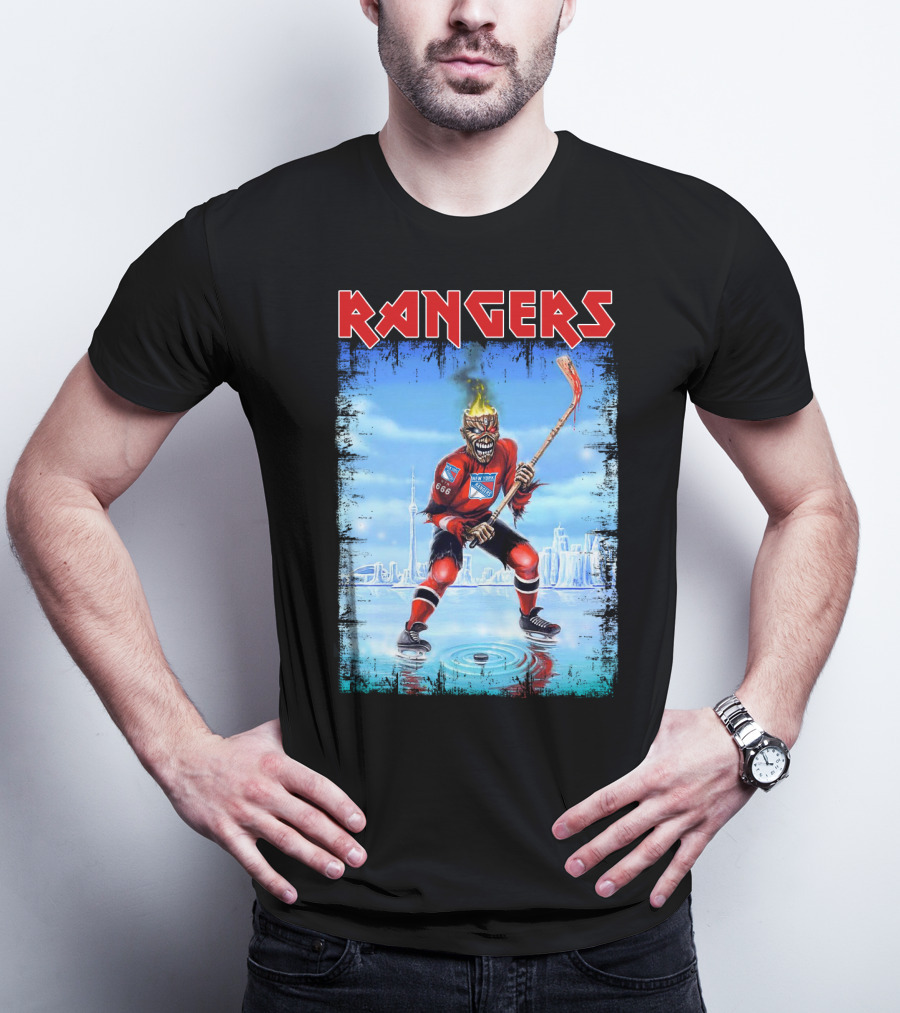 Rangers Hockey Skull Ice Fantasy Toronto Skyline T-Shirt