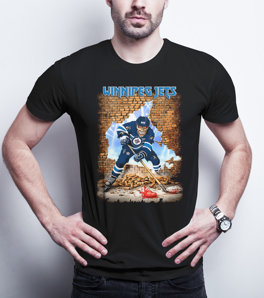 Winnipeg Jets Hockey Demonic Player Breaking Through Wall T-Shirt