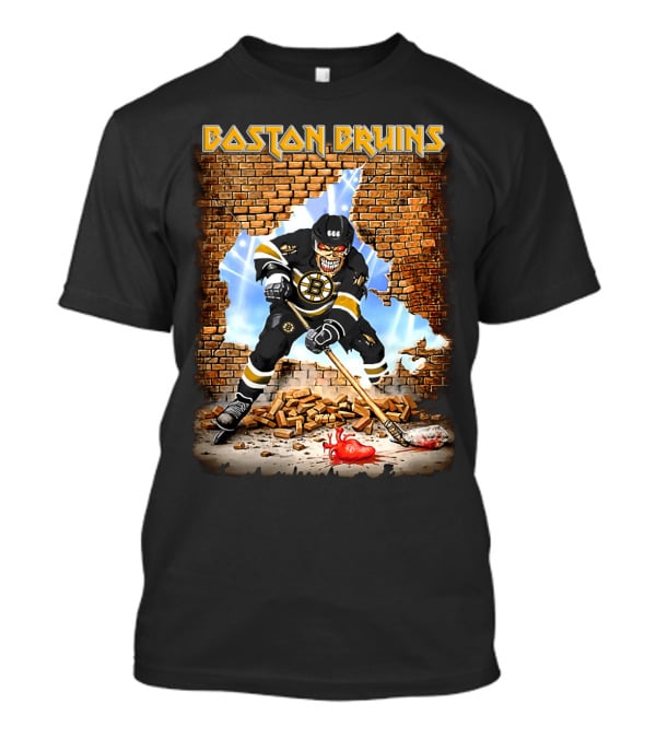 Boston Bruins Skeleton Hockey Player Breaking Through Wall T-Shirt