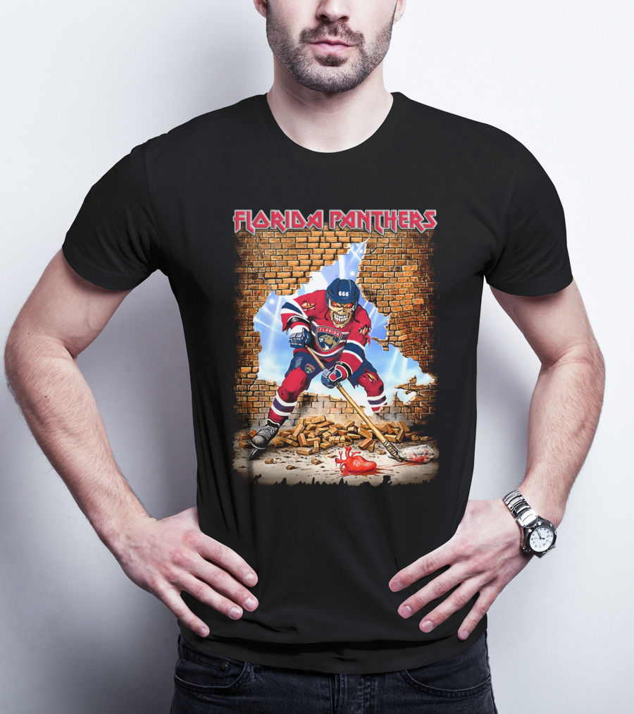Florida Panthers Hockey Zombie Breaking Through Brick Wall T-Shirt