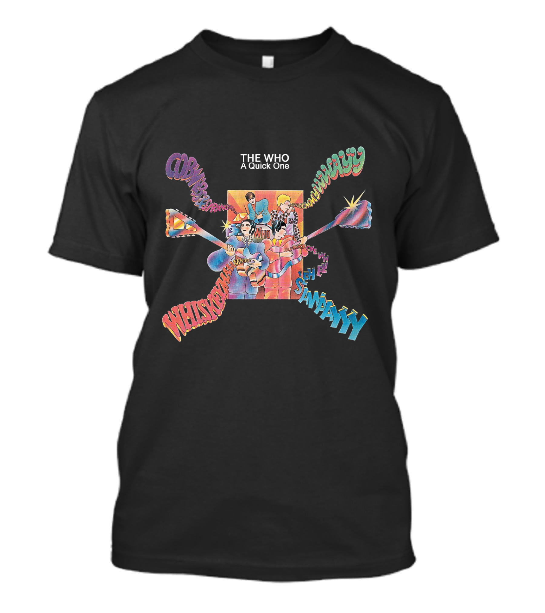The Who A Quick One Colorful Band Members Cartoon Text Explosion T-Shirt