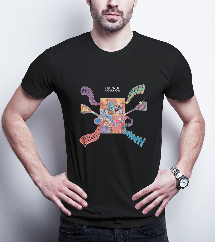 The Who A Quick One Colorful Band Members Cartoon Text Explosion T-Shirt