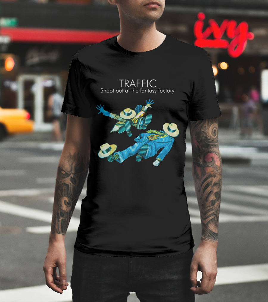 Traffic Shoot Out At The Fantasy Factory Psychedelic Figures Floating With Hats And Suits T-Shirt