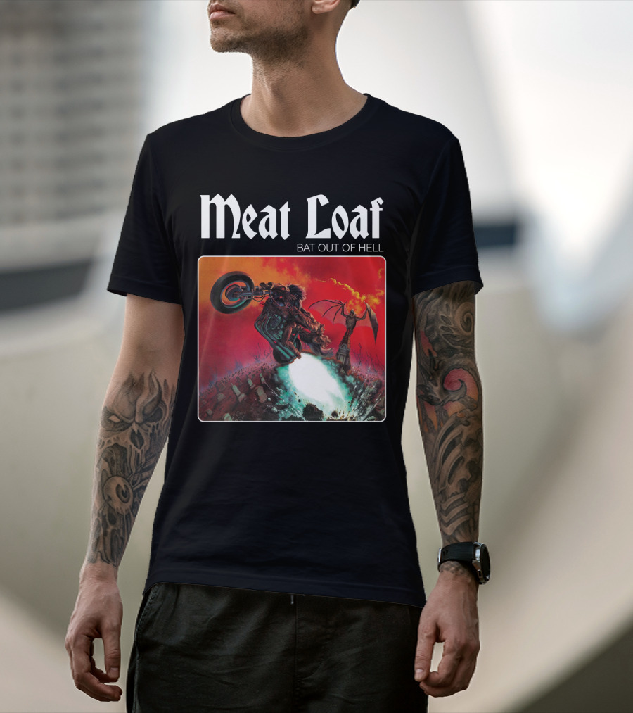 Meat Loaf Bat Out Of Hell Motorcycle And Bat T-Shirt