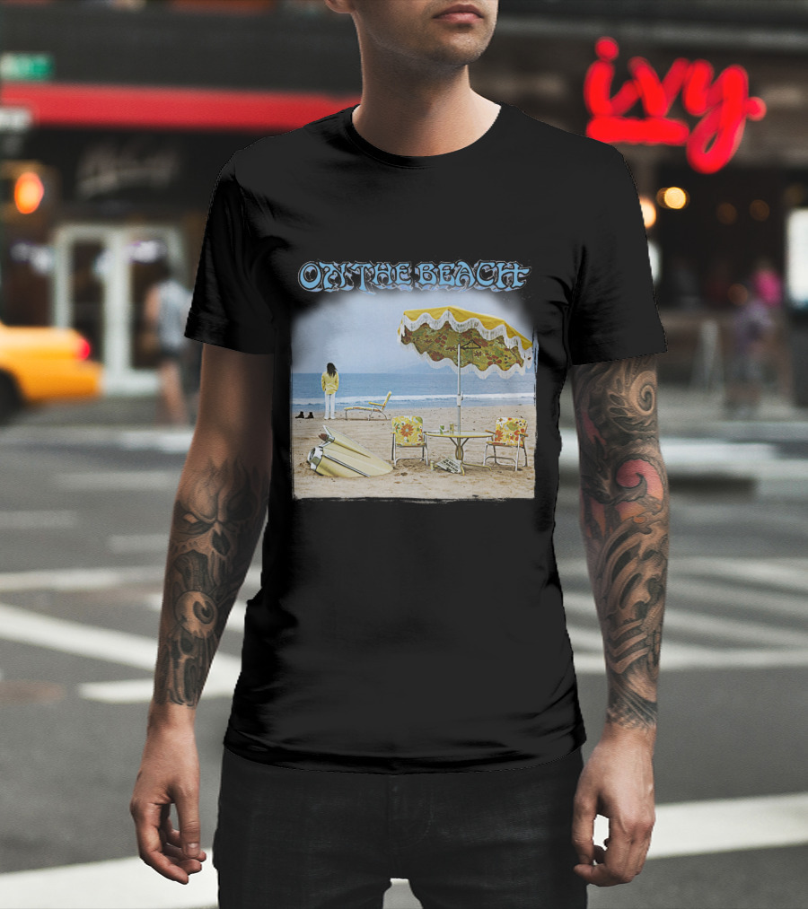 Neil Young On The Beach Vintage Album Cover Surreal Coastal Scene T-Shirt