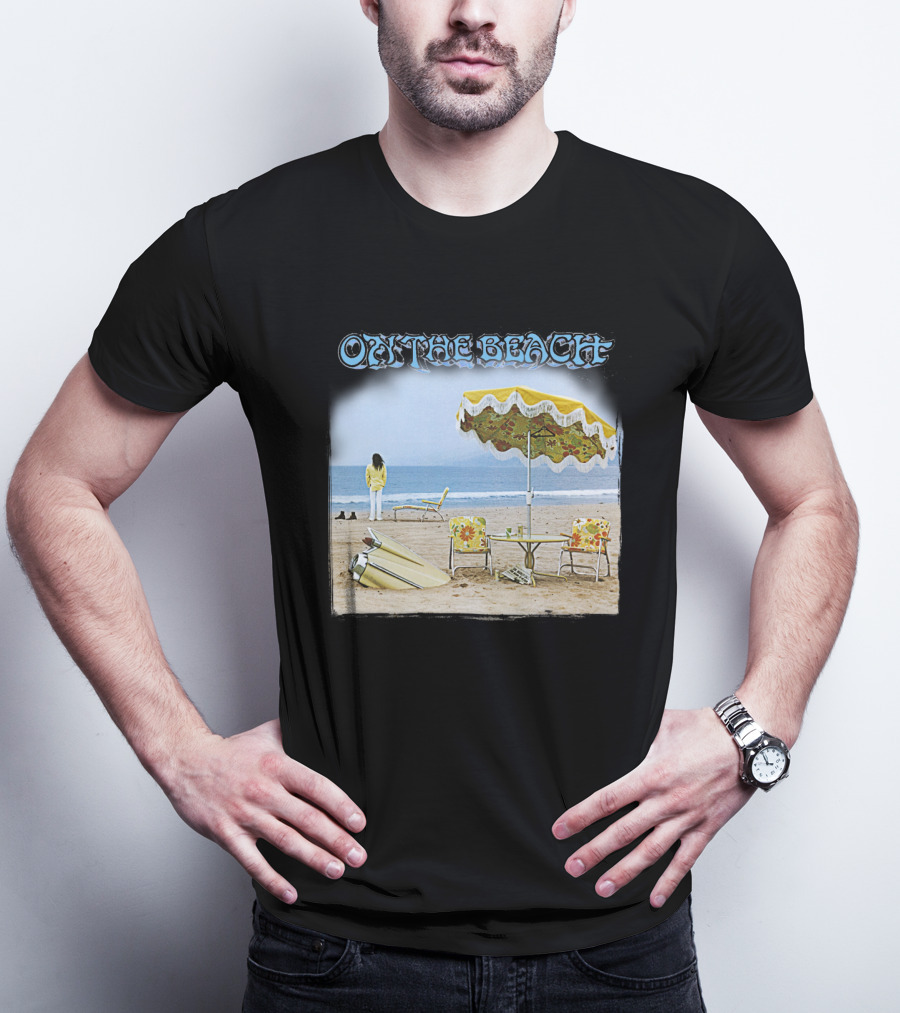 Neil Young On The Beach Vintage Album Cover Surreal Coastal Scene T-Shirt