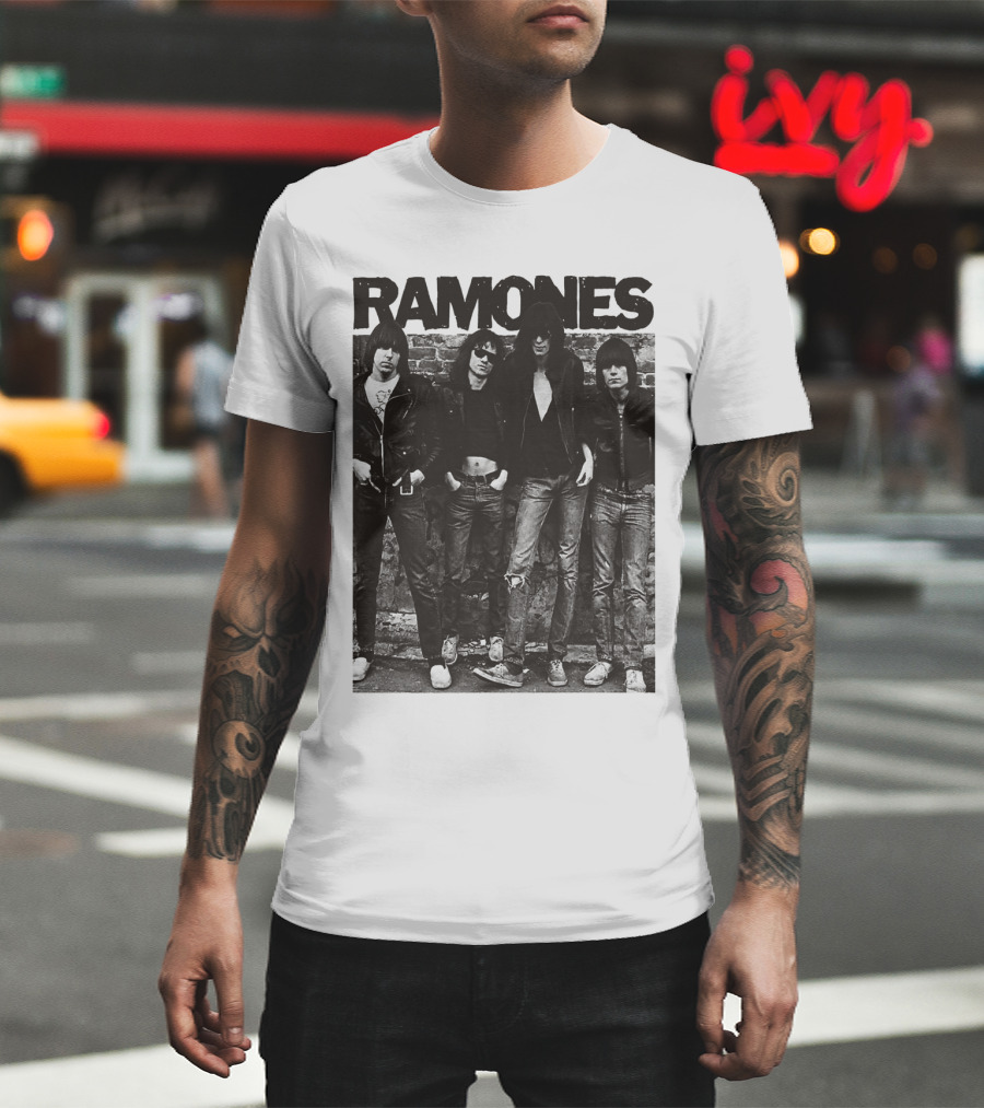 Ramones Black And White Band Photo Iconic Punk Rock Group T-Shirt