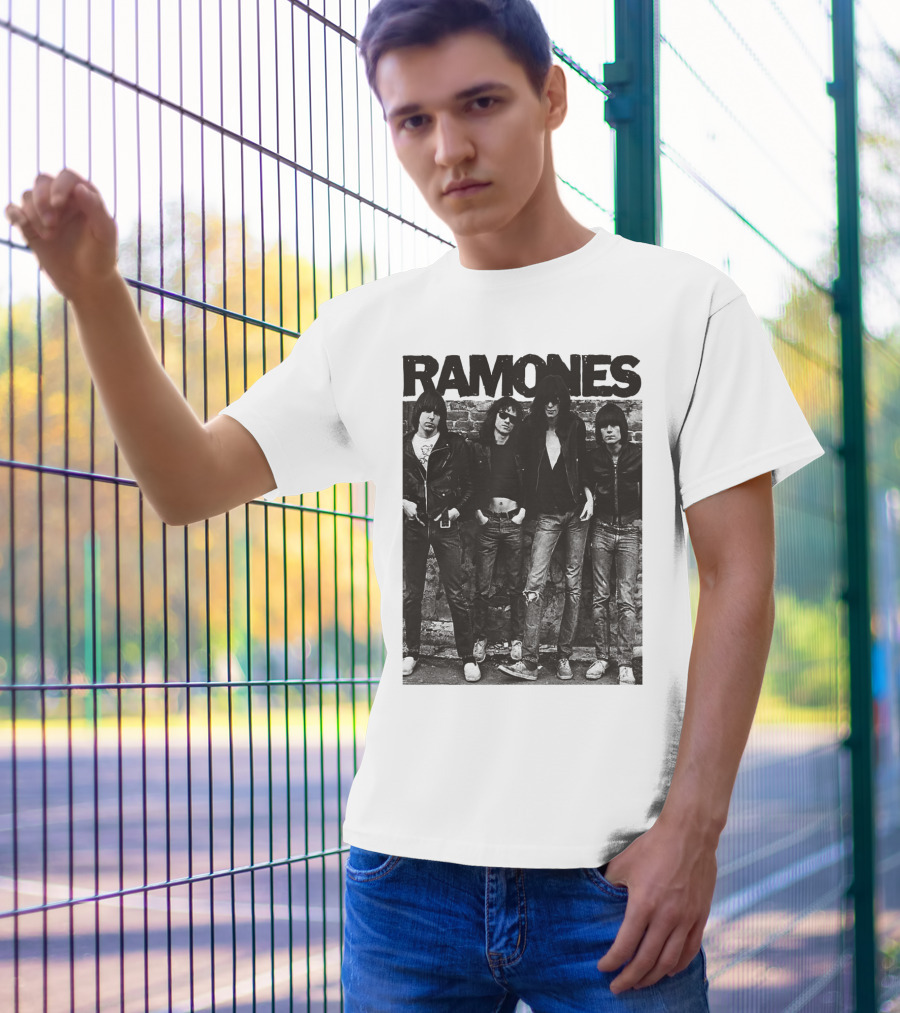 Ramones Black And White Band Photo Iconic Punk Rock Group T-Shirt