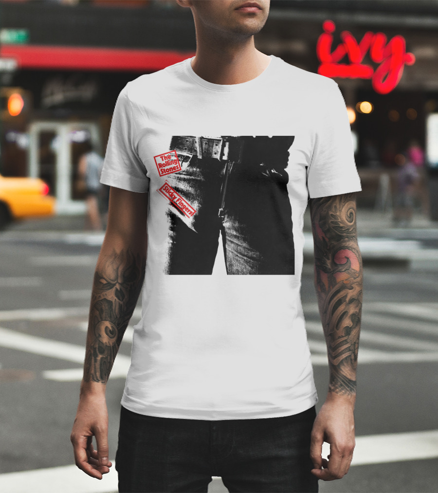 The Rolling Stones Sticky Fingers 1971 Iconic Black And White Jean Zipper T-Shirt
