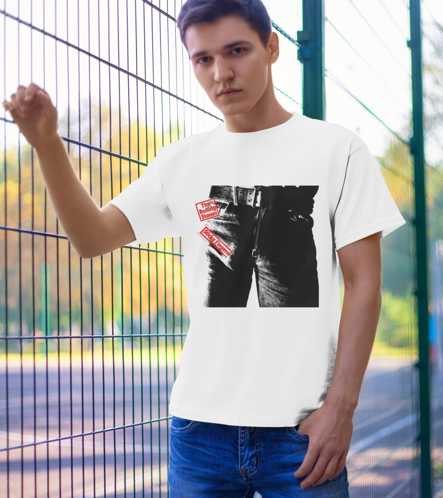 The Rolling Stones Sticky Fingers 1971 Iconic Black And White Jean Zipper T-Shirt