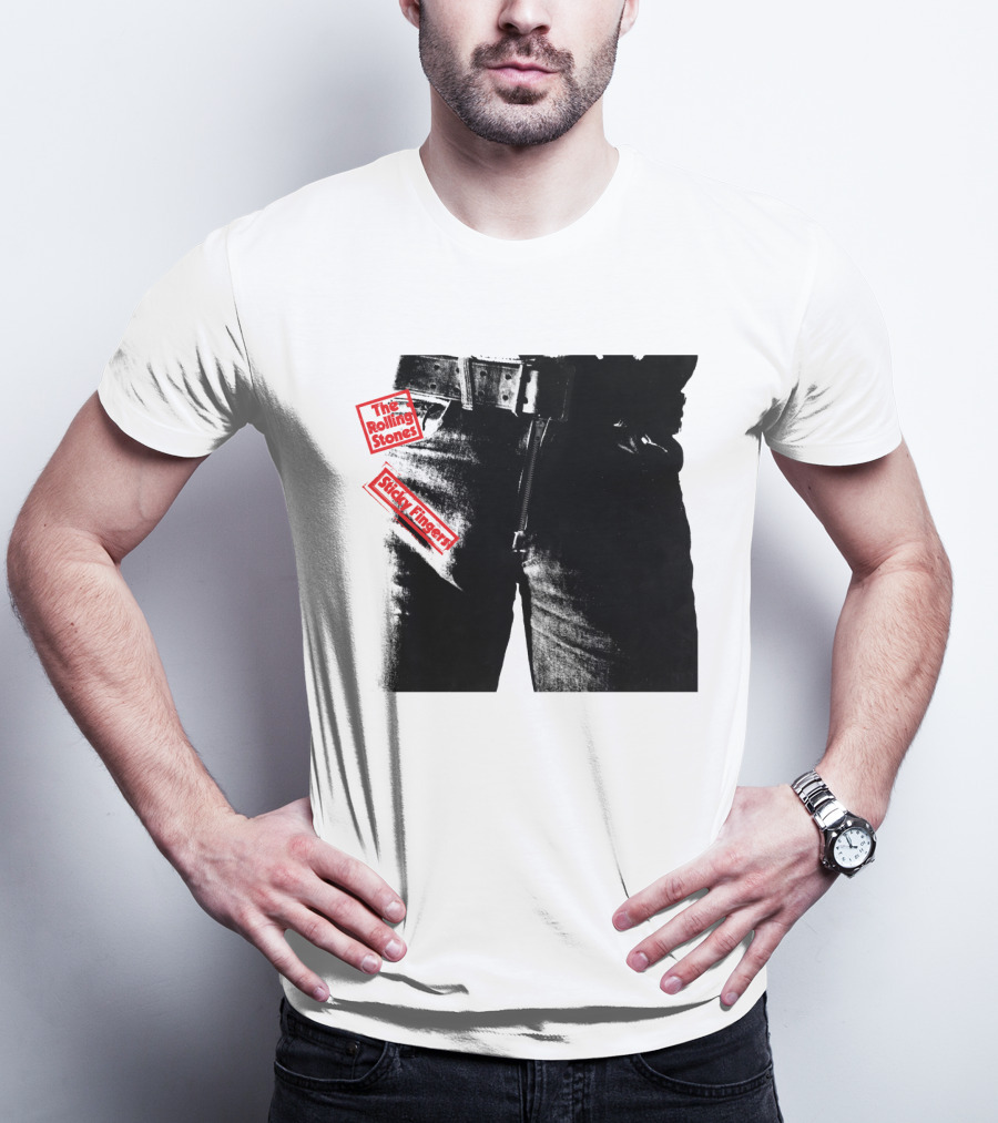 The Rolling Stones Sticky Fingers 1971 Iconic Black And White Jean Zipper T-Shirt
