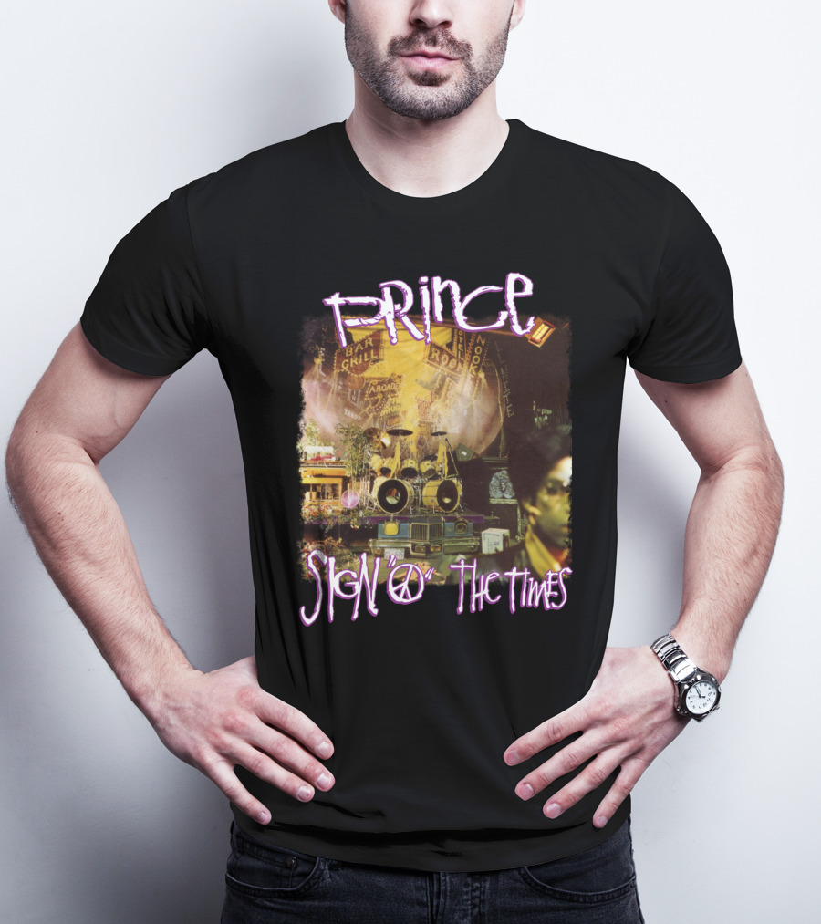 Prince Sign O The Times Album Cover Art With Musical Instruments And Stage Visuals T-Shirt