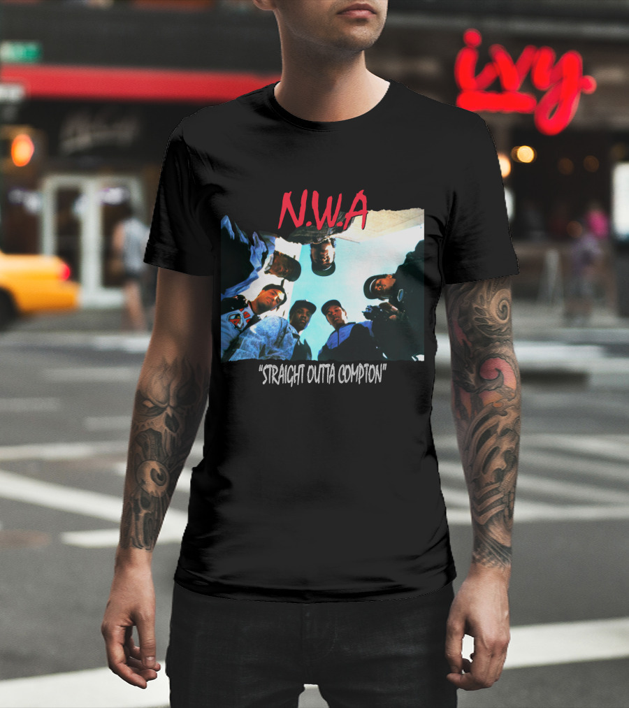 N.w.a Straight Outta Compton Black Crew Portrait 90S Style T-Shirt
