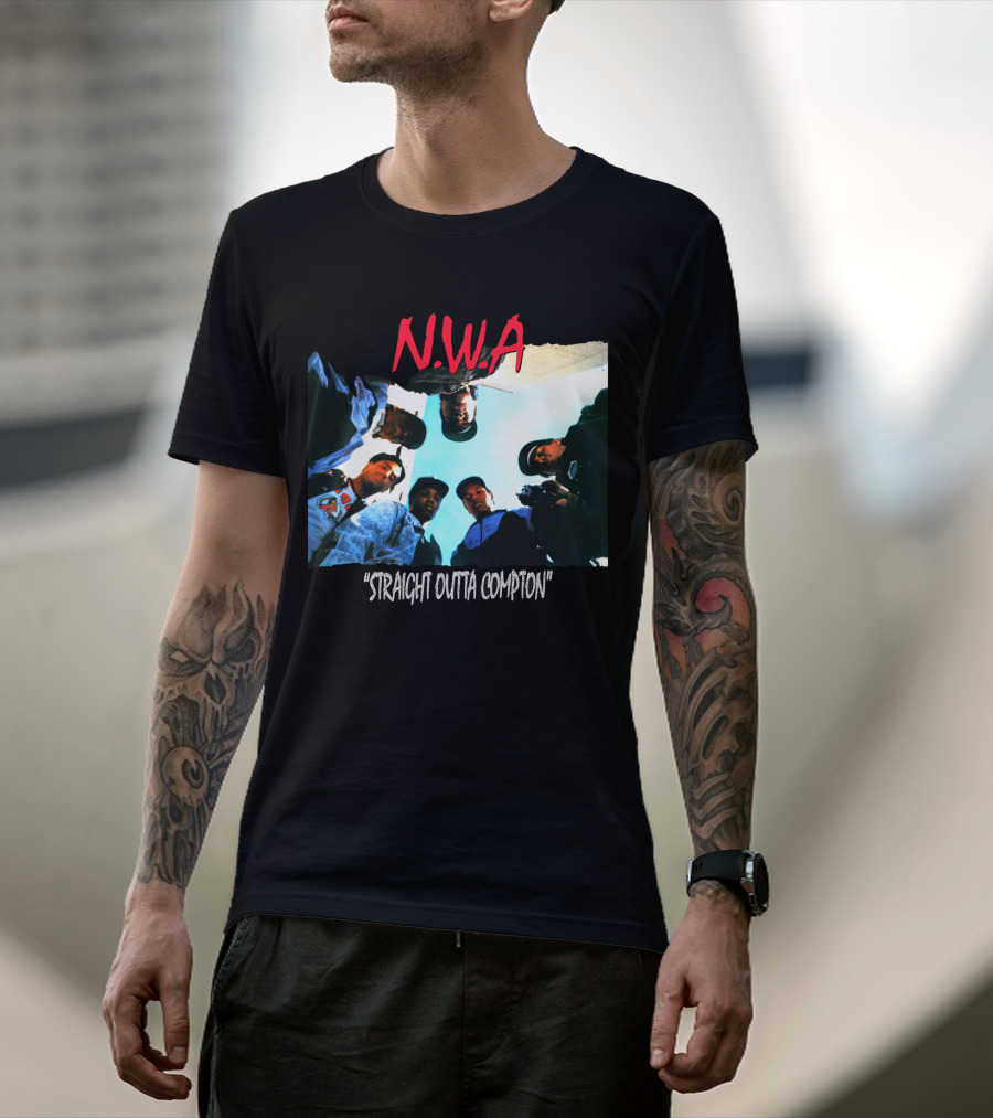 N.w.a Straight Outta Compton Black Crew Portrait 90S Style T-Shirt