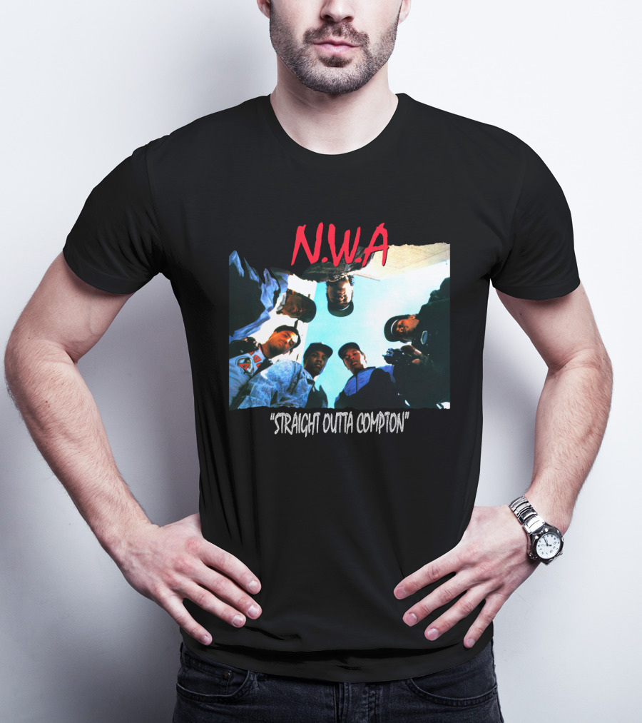 N.w.a Straight Outta Compton Black Crew Portrait 90S Style T-Shirt