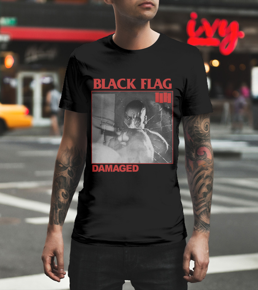 Black Flag Damaged Album Cover Black And White Broken Glass Image T-Shirt