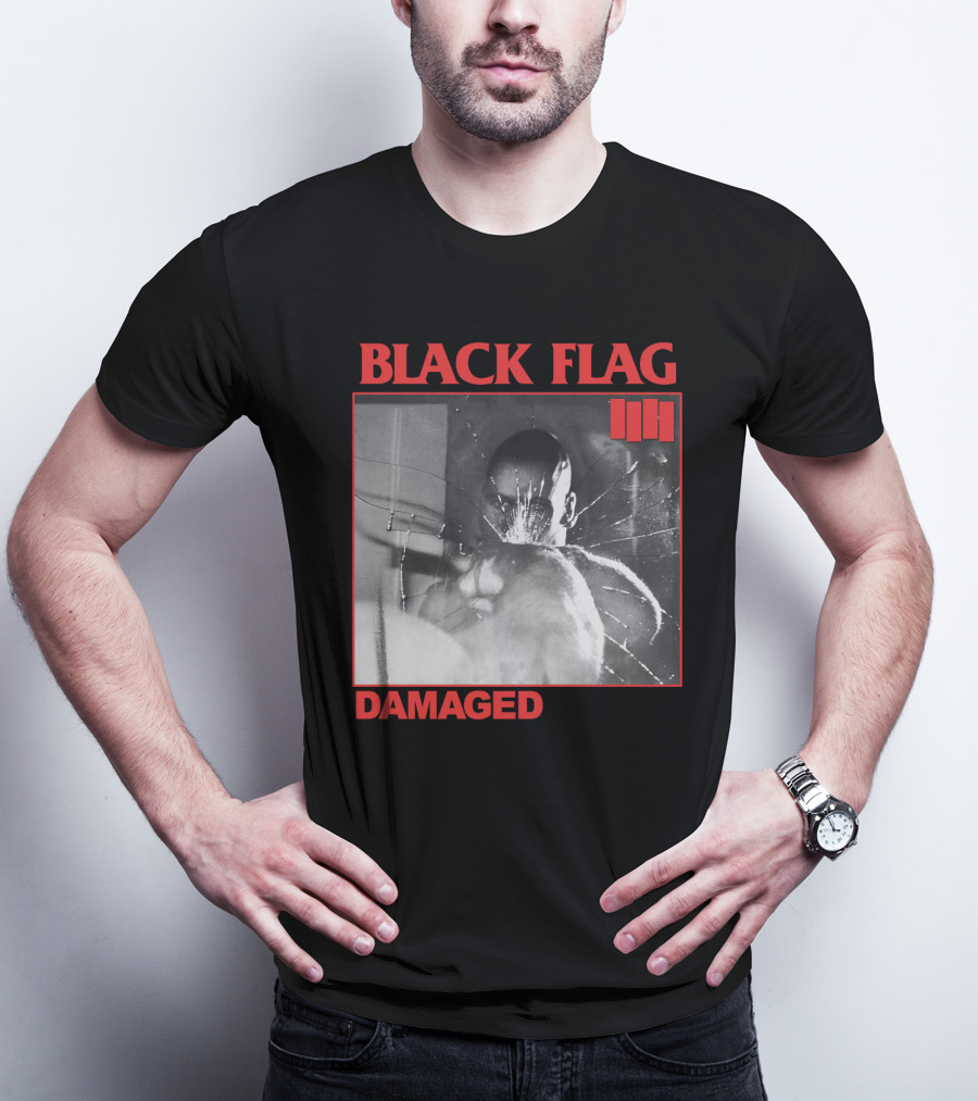 Black Flag Damaged Album Cover Black And White Broken Glass Image T-Shirt