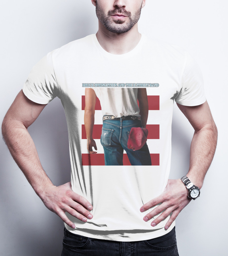 Bruce Springsteen And The E Street Band Born In The U.S.A. Denim Red Cap Stripes Iconic Album Cover T-Shirt