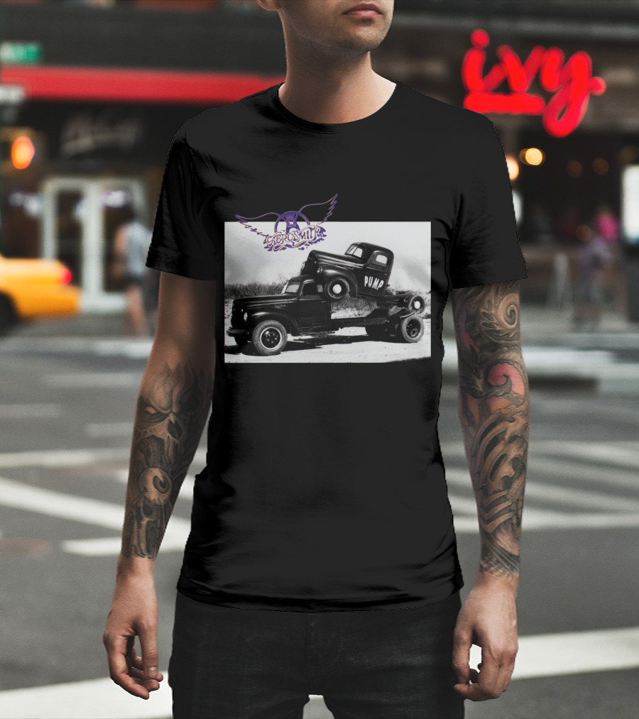 Aerosmith Logo With Trucks And Pump Text T-Shirt