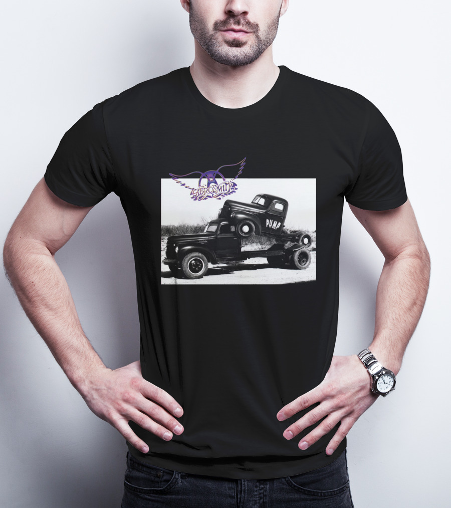 Aerosmith Logo With Trucks And Pump Text T-Shirt