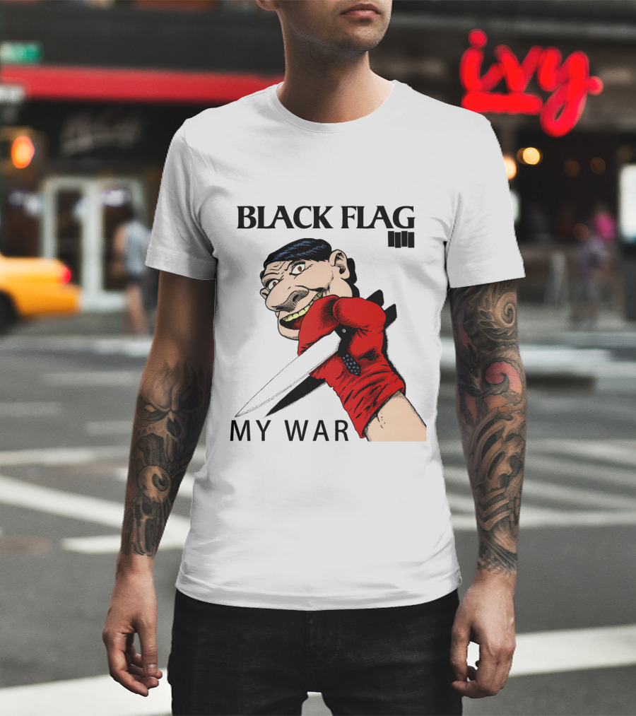 Black Flag My War Red Glove Knife Cartoon Face T-Shirt