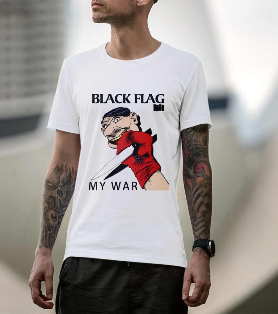 Black Flag My War Red Glove Knife Cartoon Face T-Shirt