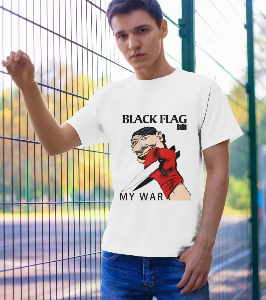 Black Flag My War Red Glove Knife Cartoon Face T-Shirt