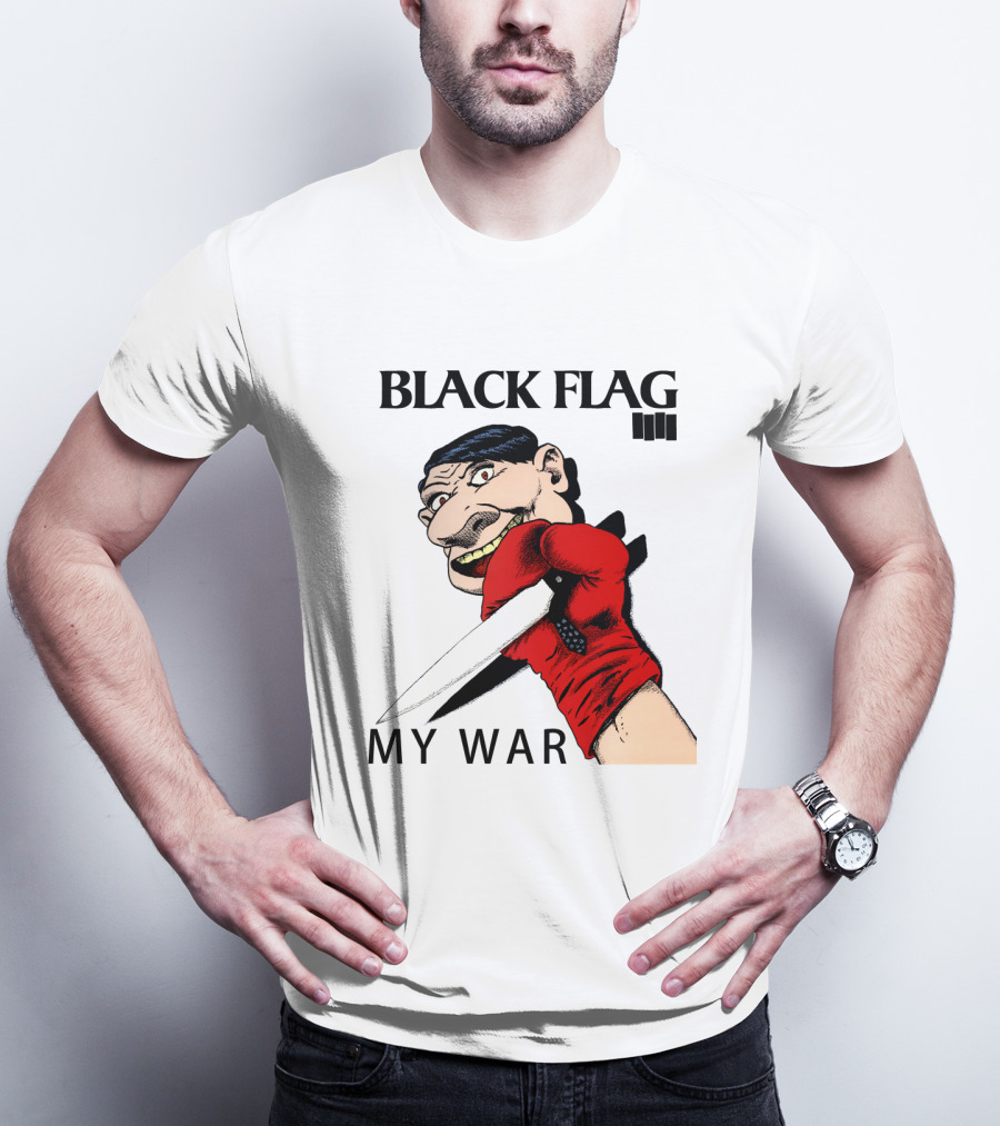 Black Flag My War Red Glove Knife Cartoon Face T-Shirt