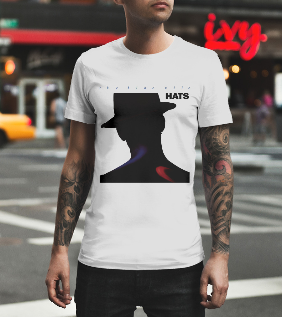 The Blue Nile Hats Silhouette With Hat In Black And Blue Accents T-Shirt