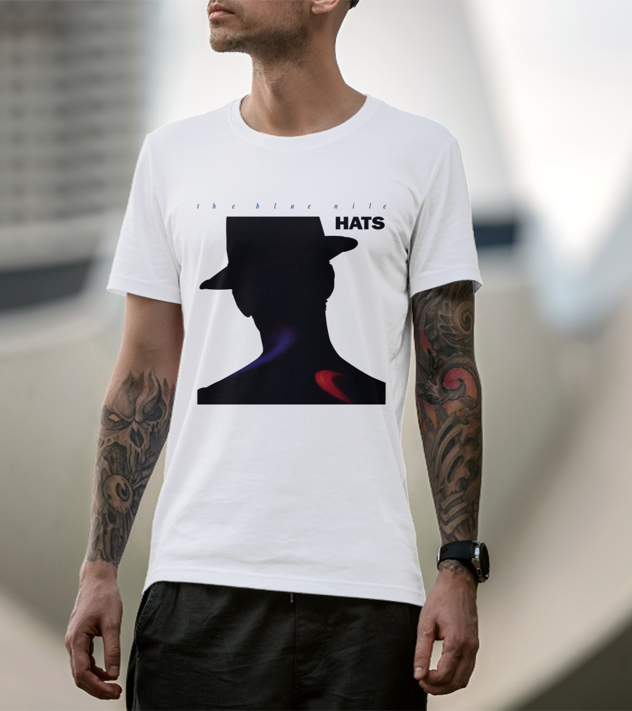 The Blue Nile Hats Silhouette With Hat In Black And Blue Accents T-Shirt