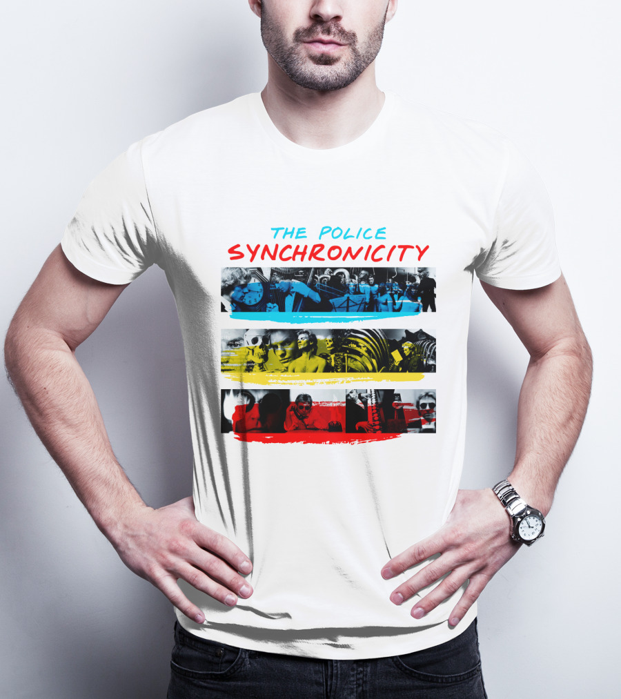 The Police Synchronicity Album Cover Art Blue Yellow Red Stripes T-Shirt