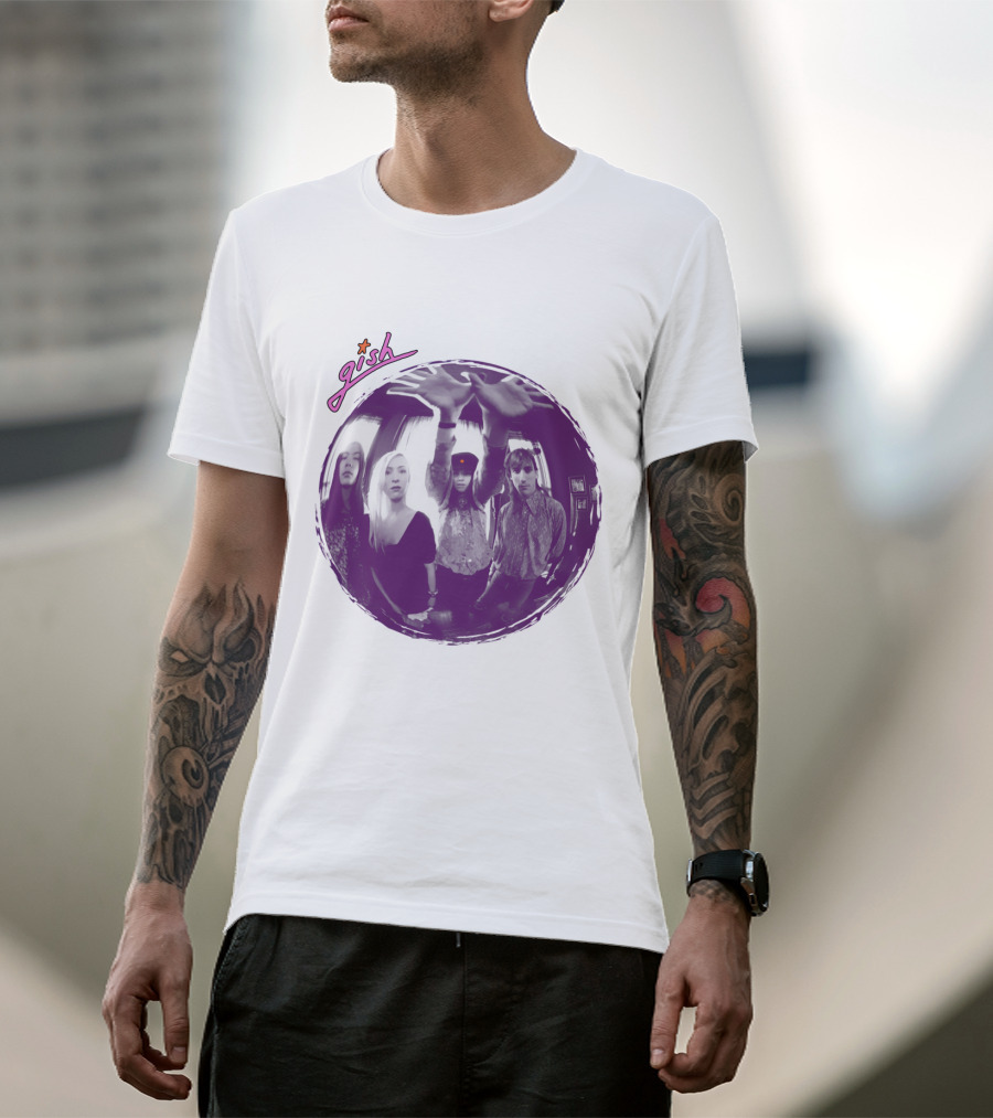 The Smashing Pumpkins Gish Album Band Photo With Purple Circle And Text T-Shirt
