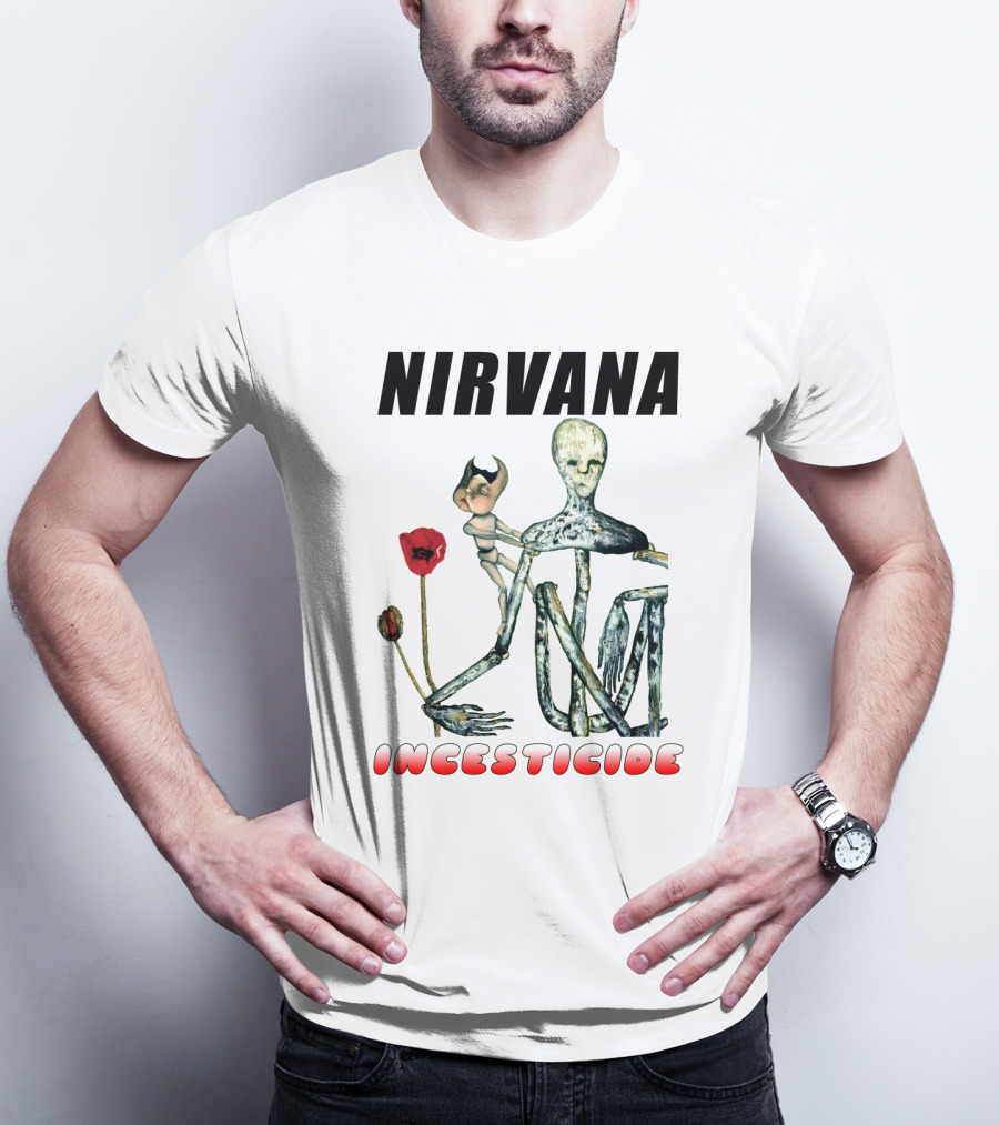 Nirvana Incesticide Album Cover Art With Surreal Skeleton Figure And Red Flowers T-Shirt