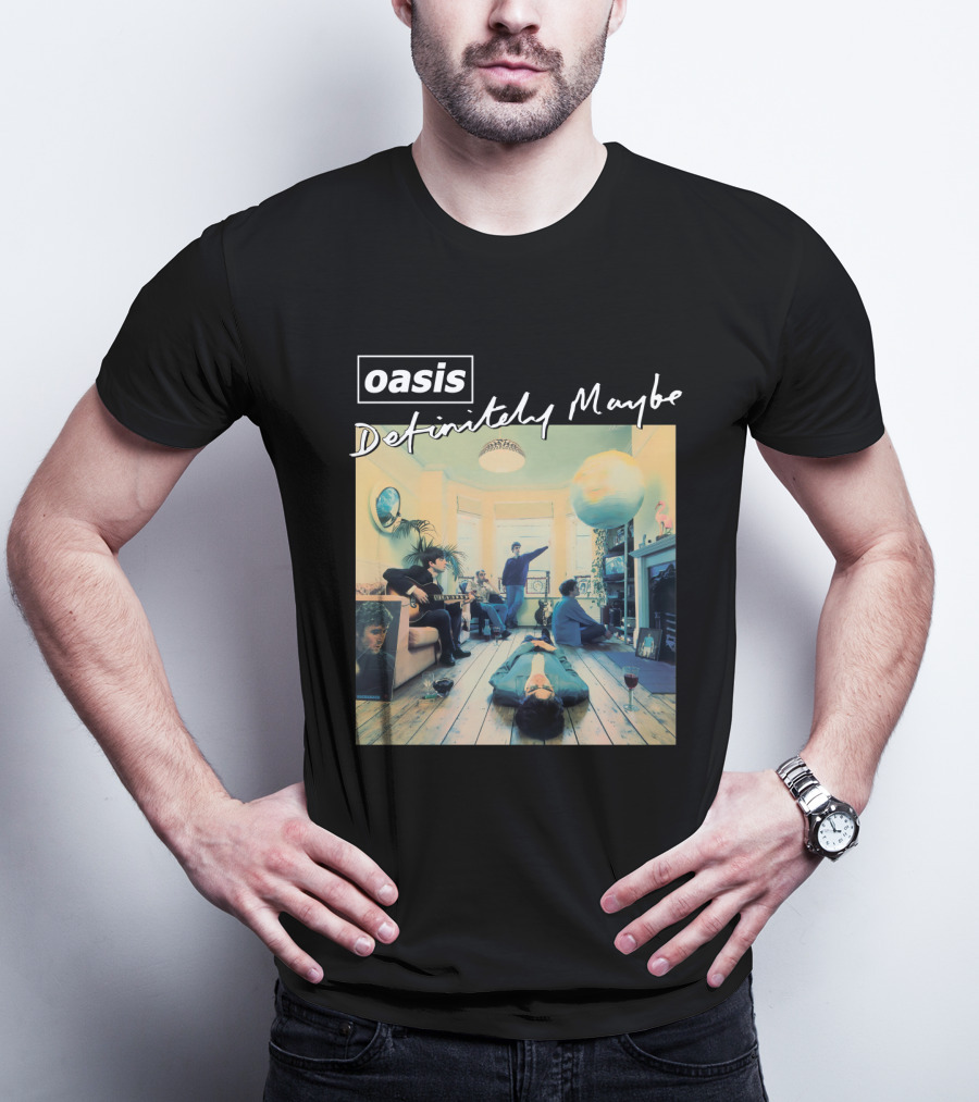 Oasis Definitely Maybe Album Cover Iconic Band Room Scene T-Shirt