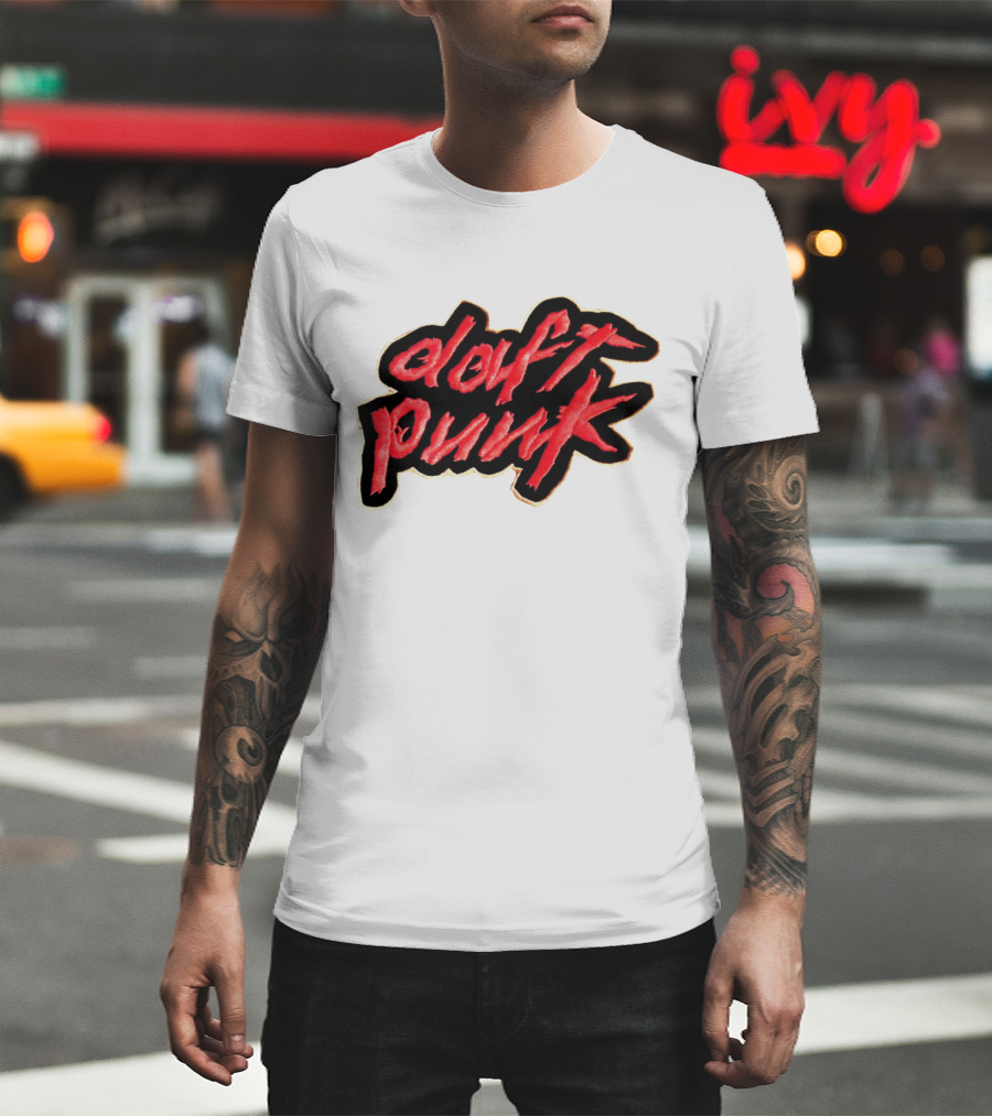 Daft Punk Logo Red Stylized Text T-Shirt