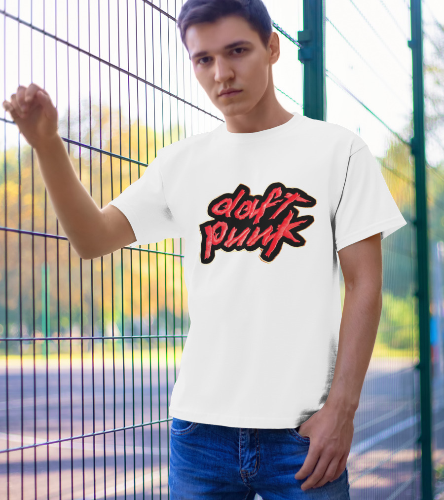Daft Punk Logo Red Stylized Text T-Shirt