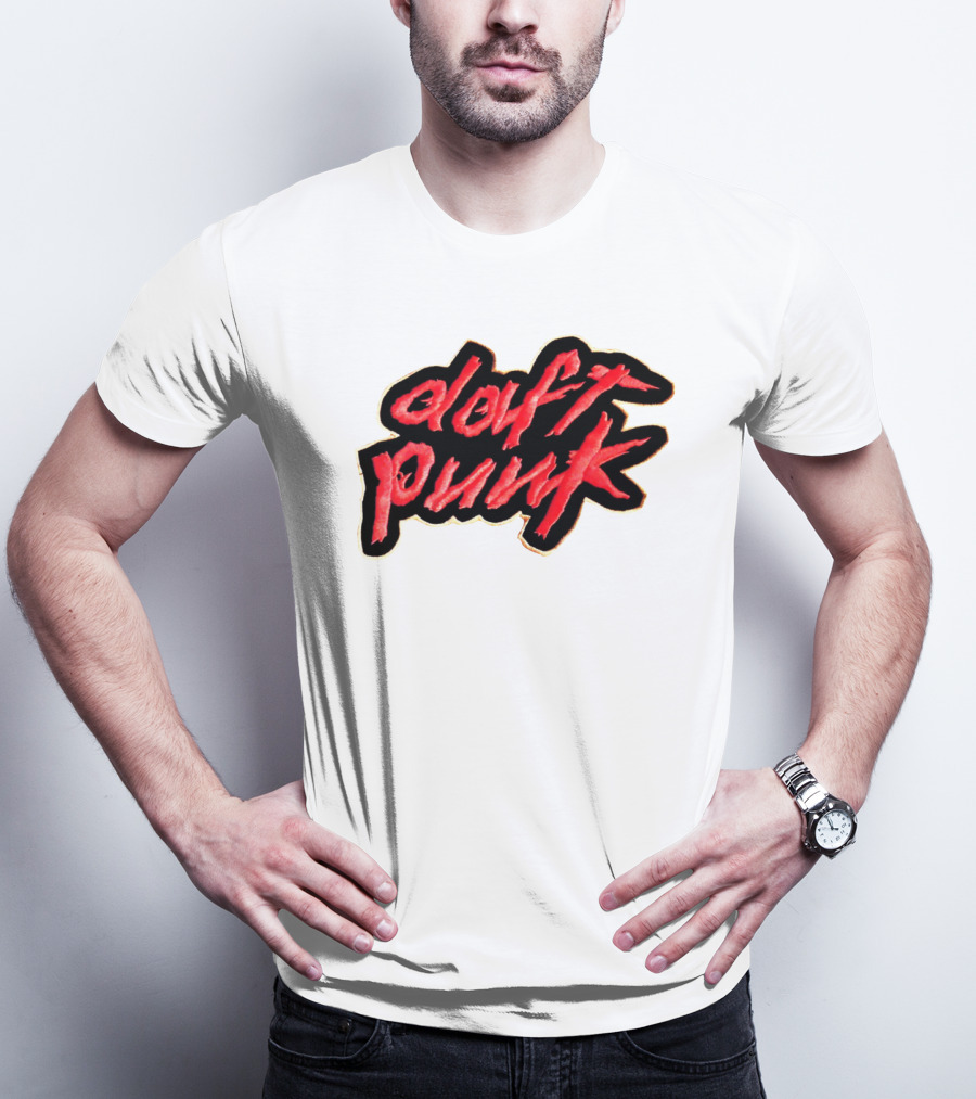 Daft Punk Logo Red Stylized Text T-Shirt