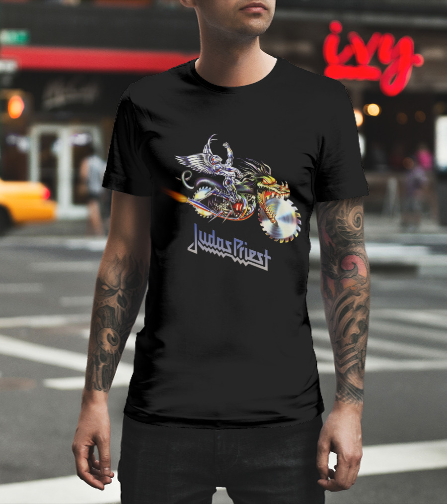 Judas Priest Painkiller Winged Rider On Dragon Motorcycle With Saw Blades T-Shirt