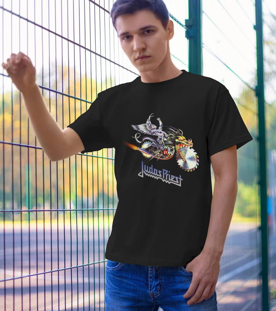 Judas Priest Painkiller Winged Rider On Dragon Motorcycle With Saw Blades T-Shirt