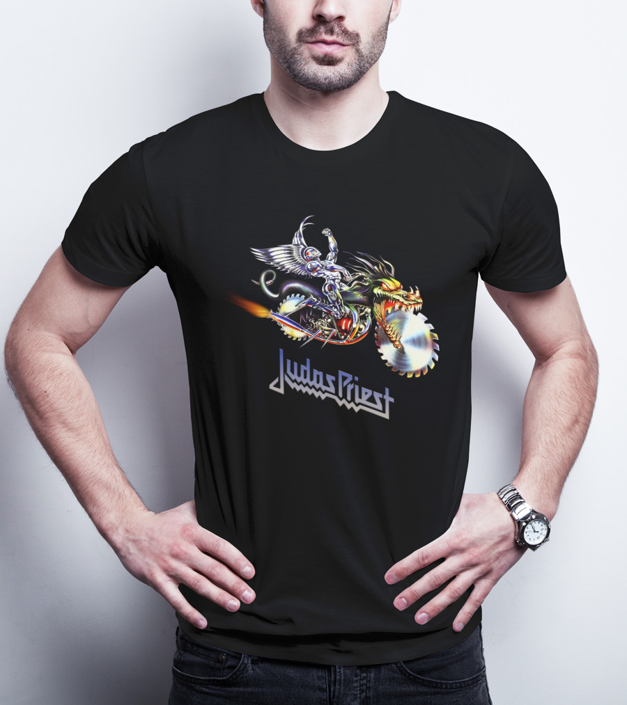 Judas Priest Painkiller Winged Rider On Dragon Motorcycle With Saw Blades T-Shirt