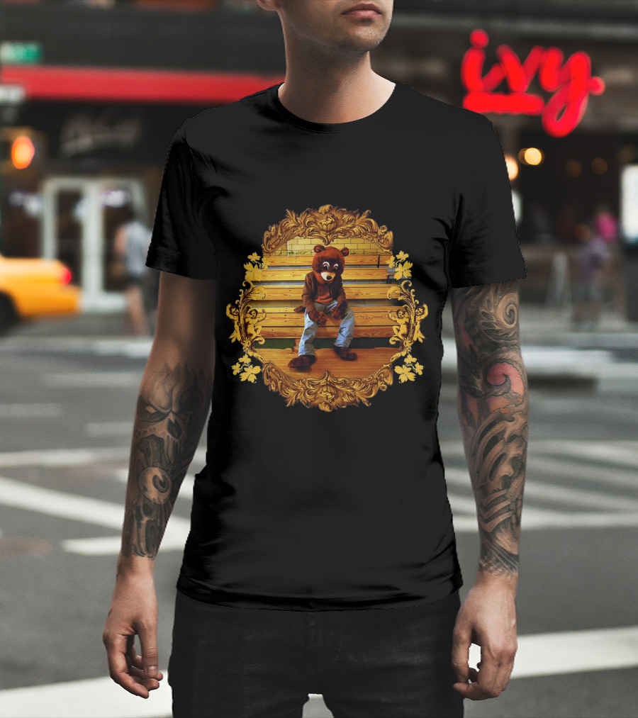 Kanye West The College Dropout Bear Sitting On Wooden Bleachers Gold Ornate Frame T-Shirt
