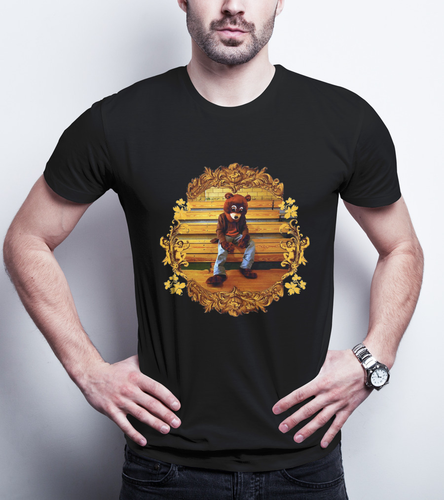 Kanye West The College Dropout Bear Sitting On Wooden Bleachers Gold Ornate Frame T-Shirt