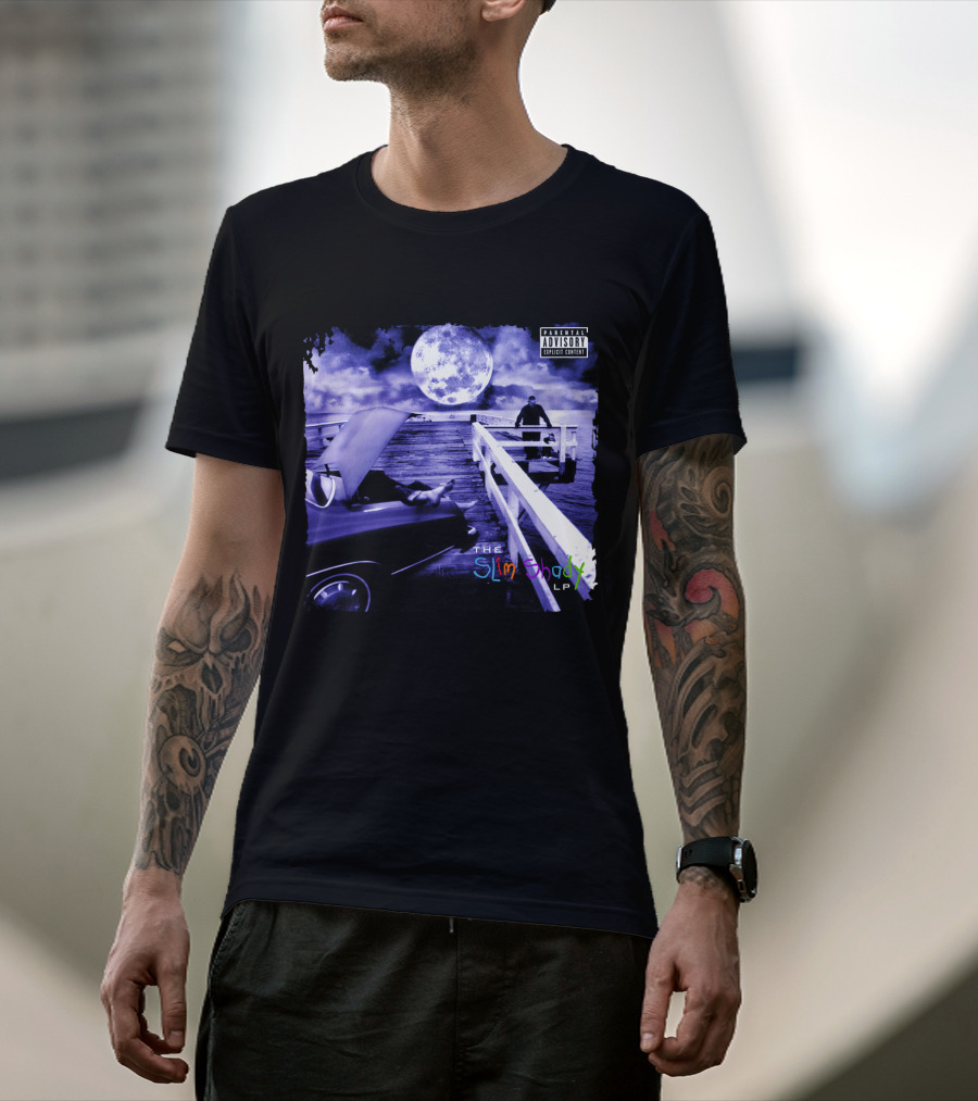 Eminem The Slim Shady LP Explicit Content Dark Purple Pier Moon T-Shirt