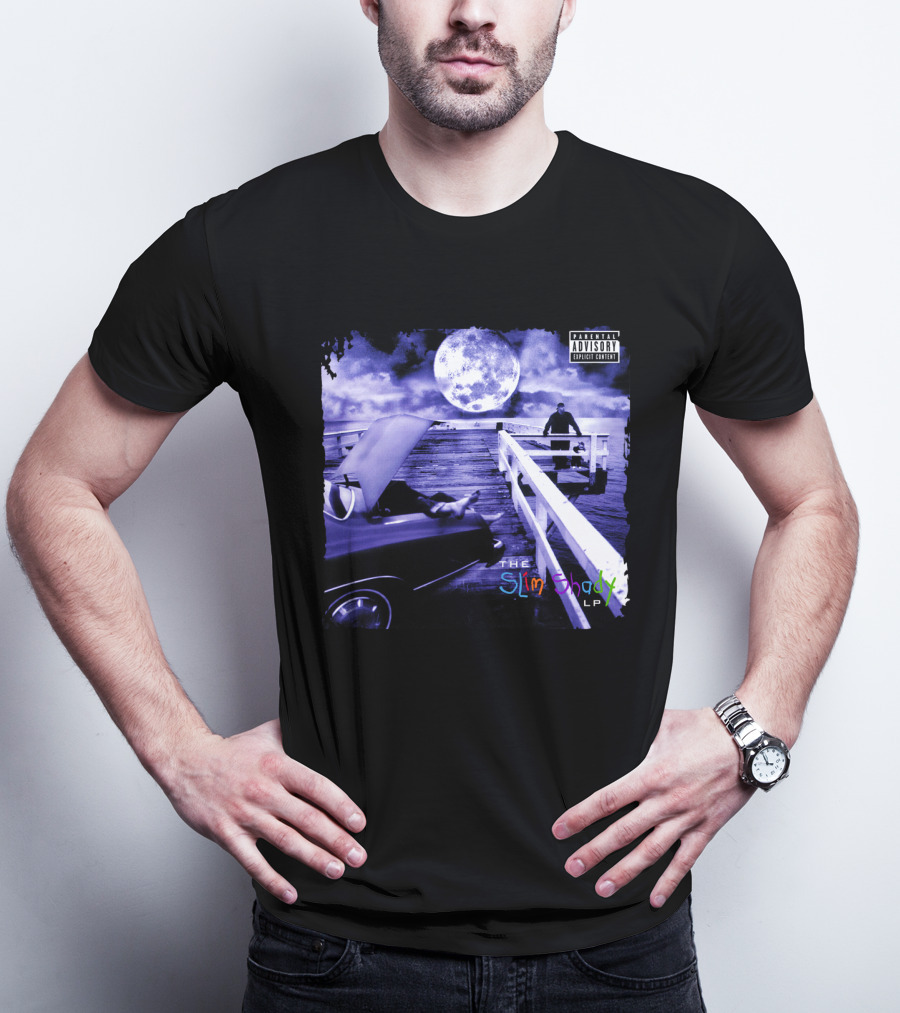 Eminem The Slim Shady LP Explicit Content Dark Purple Pier Moon T-Shirt