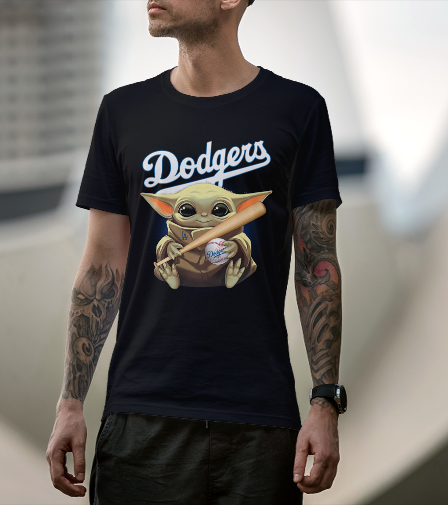 Dodgers Baby Yoda Holding Baseball Bat And Ball T-Shirt