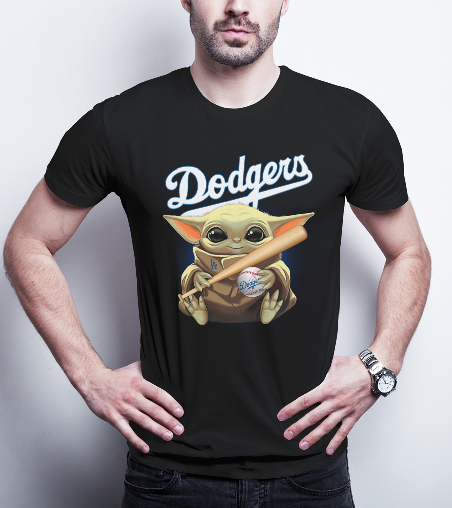 Dodgers Baby Yoda Holding Baseball Bat And Ball T-Shirt