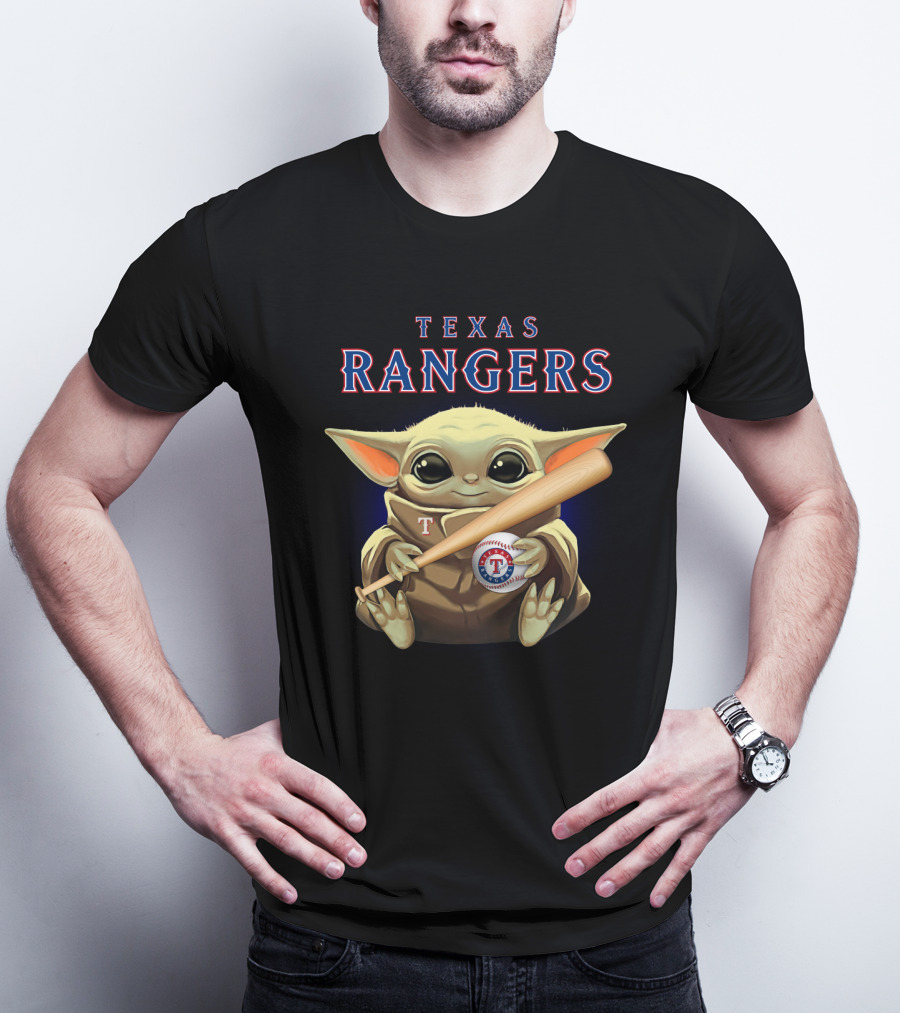 Texas Rangers Baby Yoda Baseball Bat T-Shirt